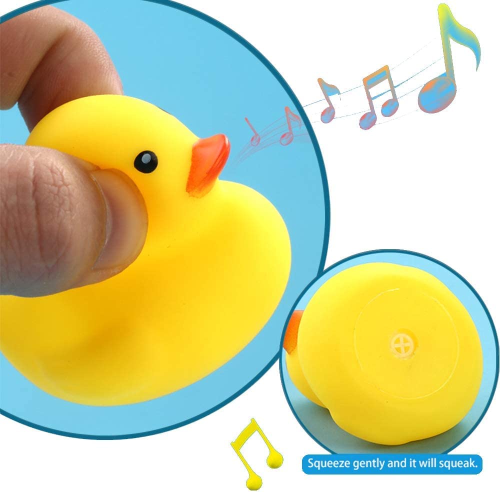 50-Pieces Float & Squeak Mini Rubber Duck Baby Bath Ducky Sound Shower Toys for Kids, Mini Round Eye Rubber Ducks Baby Shower Toy for Toddlers Boys Girls