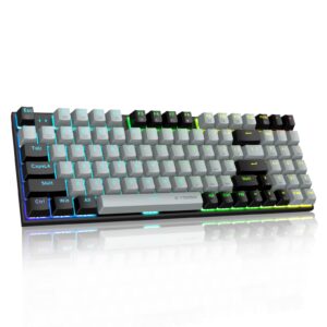 huo ji e-yooso z-19 mechanical gaming keyboard with number pad, true rgb backlit, 5 pin hot swappable red switches, pro software supported, wired compact 94 keys for pc/computer, grey black