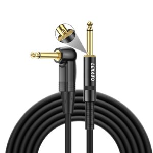 lekato guitar cable with mute button, instrument cable 20 ft guitar audio cable for electric guitar, bass, professional electric amp cord with dual mute plug ends, 1/4" right angle to straight plug