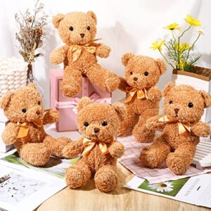 5 Pcs Bears Stuffed Animal Soft Plush Toys 12 Inches Cute Bear Small Shaggy Bear with Hoodie Bow Tie for Kids Boys Girls Baby Shower Birthday Party (Light Brown, Bow Tie Style)