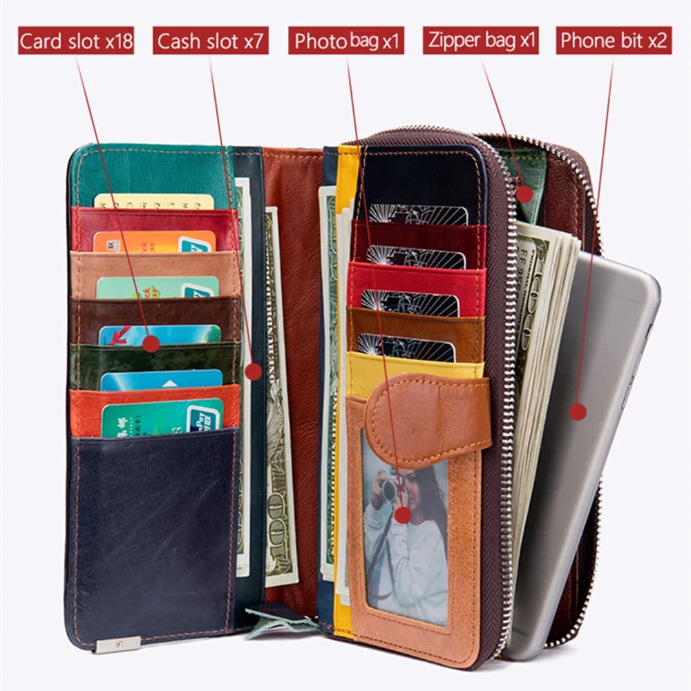 Eysee Wallets for women large Capacity Genuine Leather, zip around wallets for women, Long Stitching wallet multi color