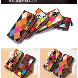 Eysee Wallets for women large Capacity Genuine Leather, zip around wallets for women, Long Stitching wallet multi color