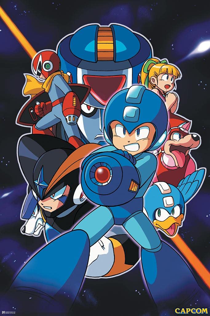 Laminated Mega Man Space Background Video Game Video Gamer Classic Retro Vintage 90s Gaming MegaMan Capcom Legacy Collection Megaman 11 Mega Man X Dr Wily Poster Dry Erase Wall Art 16x24