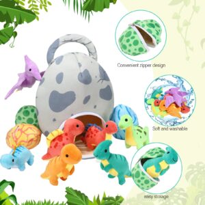 Zhanmai 11 Pcs Dinosaur Stuffed Animal Small Dino Plush Toy and Egg Bag Set Cute Stuffed Dinosaur Animals Plush Toys Soft Dinosaur Stuff Animals for Easter Birthday Dinosaur Themed Party (Classic)