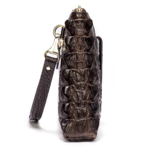 Crocodile Clutch Wallet for Men and Women, Luxury Leather Wristlet Handbag Hand Purse Large Checkbook Wallets Brown