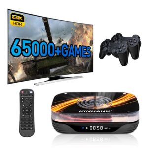 kinhank super console x3 plus retro video game consoles built-in 65000+ games, android tv 9.0/coreelec/emuelec 4.6 game system, s905x3 chip, 8k uhd output,2.4g/5g, bt 4.0, usb 3.0