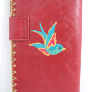 Skelapparel Tattoo Art love forever Sparrow birds embroidered Large flat wallet (Red)