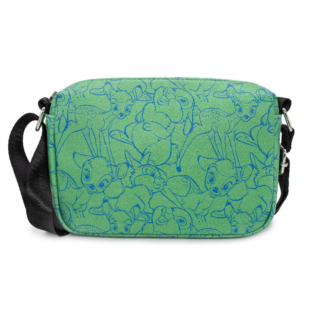 Disney Bag, Cross Body, Rectangle, Bambi and Thumper Outline Poses Stacked, Green Blue, Vegan Leather