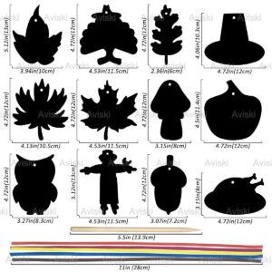 Aviski 72PCS Thanksgiving Rainbow Scratch Art, Fall Paper Crafts for Kids, Thanksgiving Day Pumpkin Maple Turkey Hanging Ornament Decorations, Art Craft Supplies for Home Tree Classroom Decor