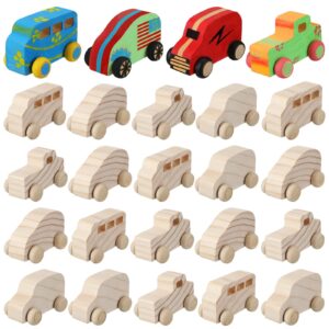 chivao 24 pcs wood diy car toys, unfinished wooden cars, paintable wood toys, wooden crafts for students home activities craft projects easy woodworking (novelty style)