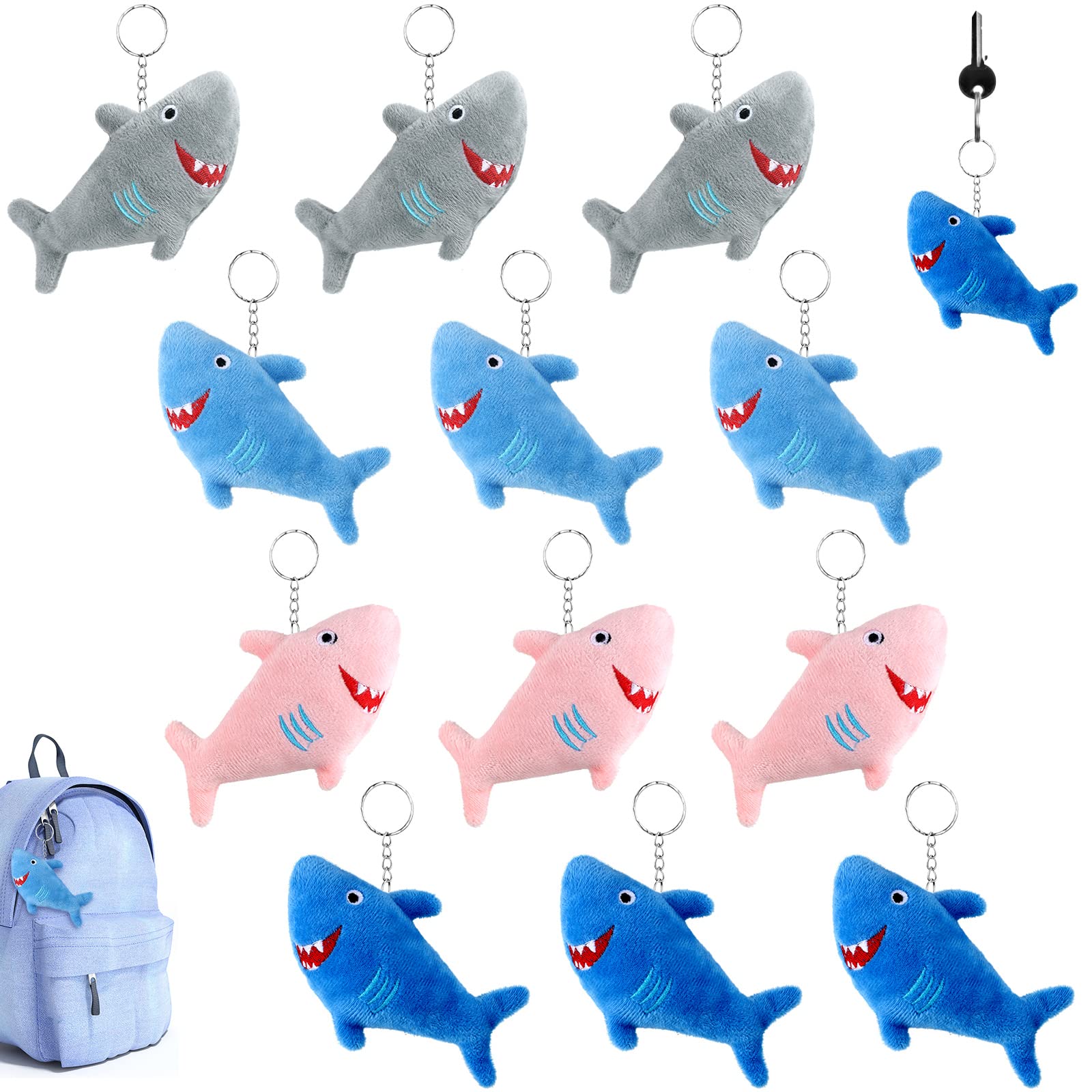 Hungdao 12 Pcs Shark Party Favors Ocean Stuffed Animals Plush Toy Shark Plush Keychain Bulk for Ocean Birthday Party Gifts(Shark Style)