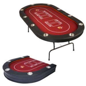 koreyosh 91'' folding poker table 10 players casino poker tabletexas holdem poker table game table with stainless steel cup holder(red)