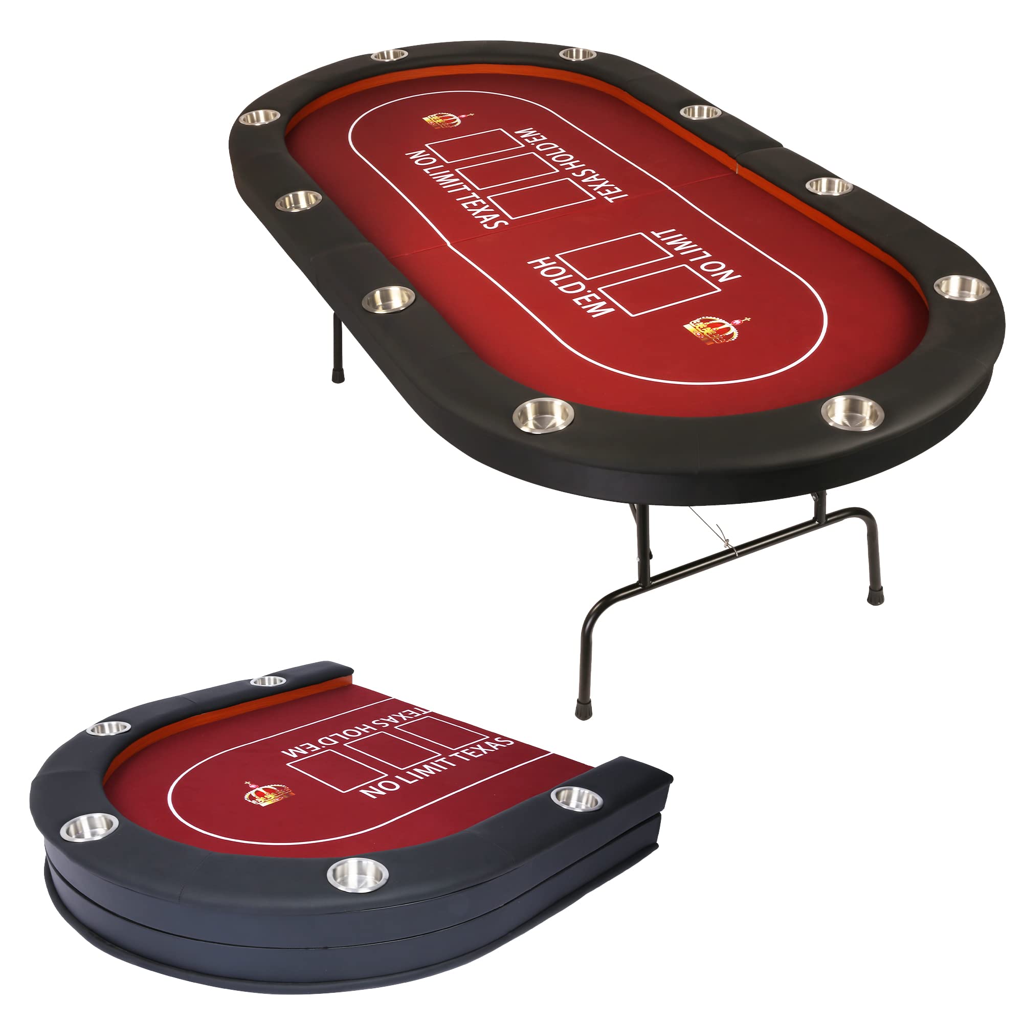 Koreyosh 91'' Folding Poker Table 10 Players Casino Poker TableTexas Holdem Poker Table Game Table with Stainless Steel Cup Holder(Red)