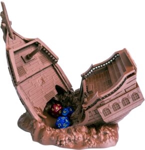 3d vikings pirate ship dice tower, perfect dice tower for dungeons and dragons, tabletop rpg, miniature games and board games