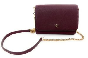 tory burch emerson chain wallet leather cross body bag (claret)