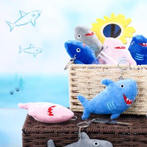 Hungdao 12 Pcs Shark Party Favors Ocean Stuffed Animals Plush Toy Shark Plush Keychain Bulk for Ocean Birthday Party Gifts(Shark Style)