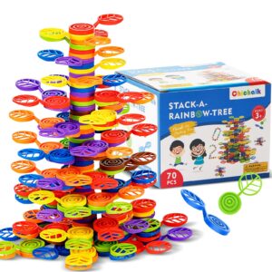 stack-a-rainbow-tree plastic stacking blocks 70 piece, balance game building toys for kids ages 3-8, preschool kindergarten educational montessori toys for 3 4 5 6+ year old boys girls birthday gifts