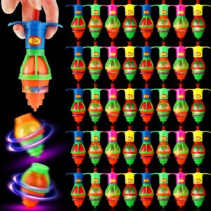 100 pcs led light up rotating tops launcher flashing ufo gyroscope bulk colorful flashing rotating toys novelty bulk toys party favor goodie bag fillers gifts stuffers for birthday halloween favors