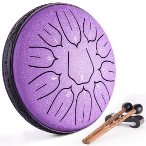 lronbird steel tongue drum 6 inch 11 notes hand drums with bag sticks music book, sound healing instruments for musical education entertainment yoga chakra gifts (lavender)