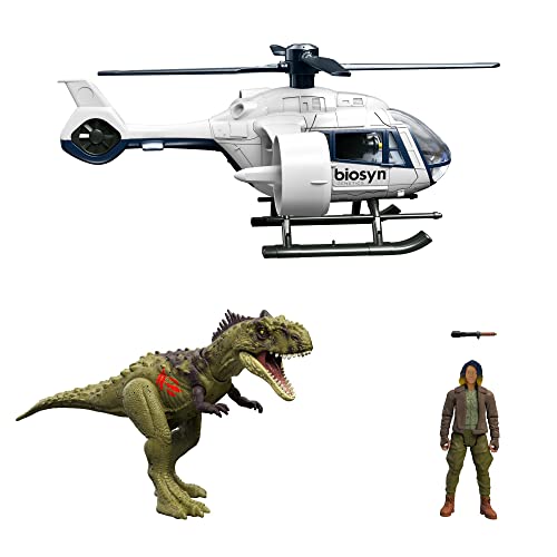 Jurassic World Extreme Damage Pack Combat with Helicopter Play Set for Kids Ages 4+, Multi-Colour