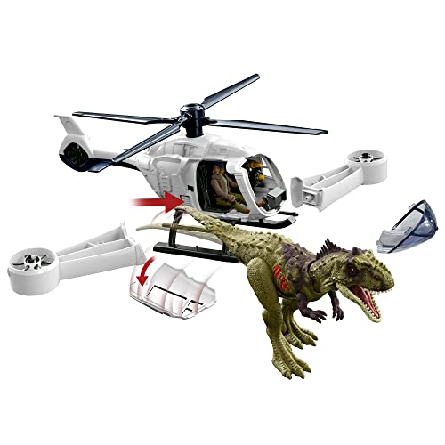 Jurassic World Extreme Damage Pack Combat with Helicopter Play Set for Kids Ages 4+, Multi-Colour