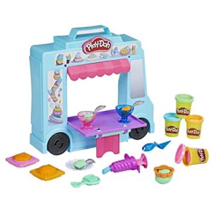 play-doh kitchen creations ice cream truck toy playset for kids, 20 play kitchen accessories, 5 colors, preschool toys for 3 year old girls and boys and up