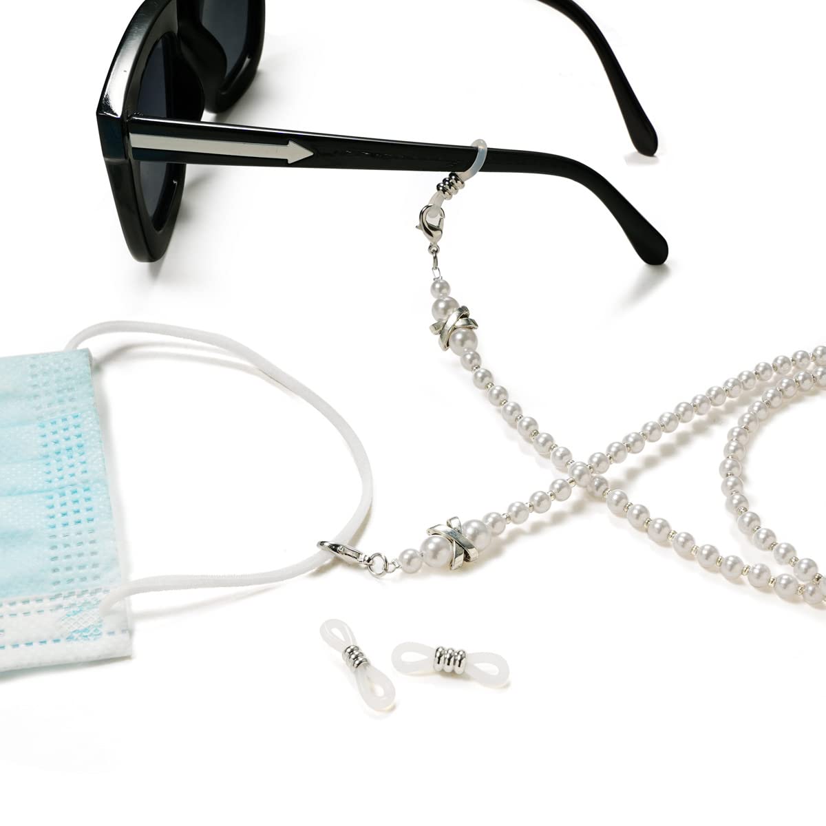 OCR White Pearl Beaded Eyeglass Chain, Acrylic Pearl Glasses Lanyard Sunglasses Chain Eyewear String Holder for Women