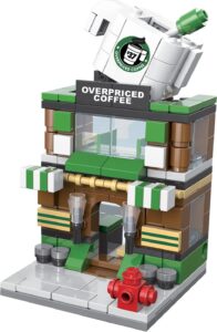 brick loot mini city overpriced coffee shop set, toy building blocks, custom designed model kit for adults & kids age 6+, compatible with lego and major toy building block brands, 208 pieces