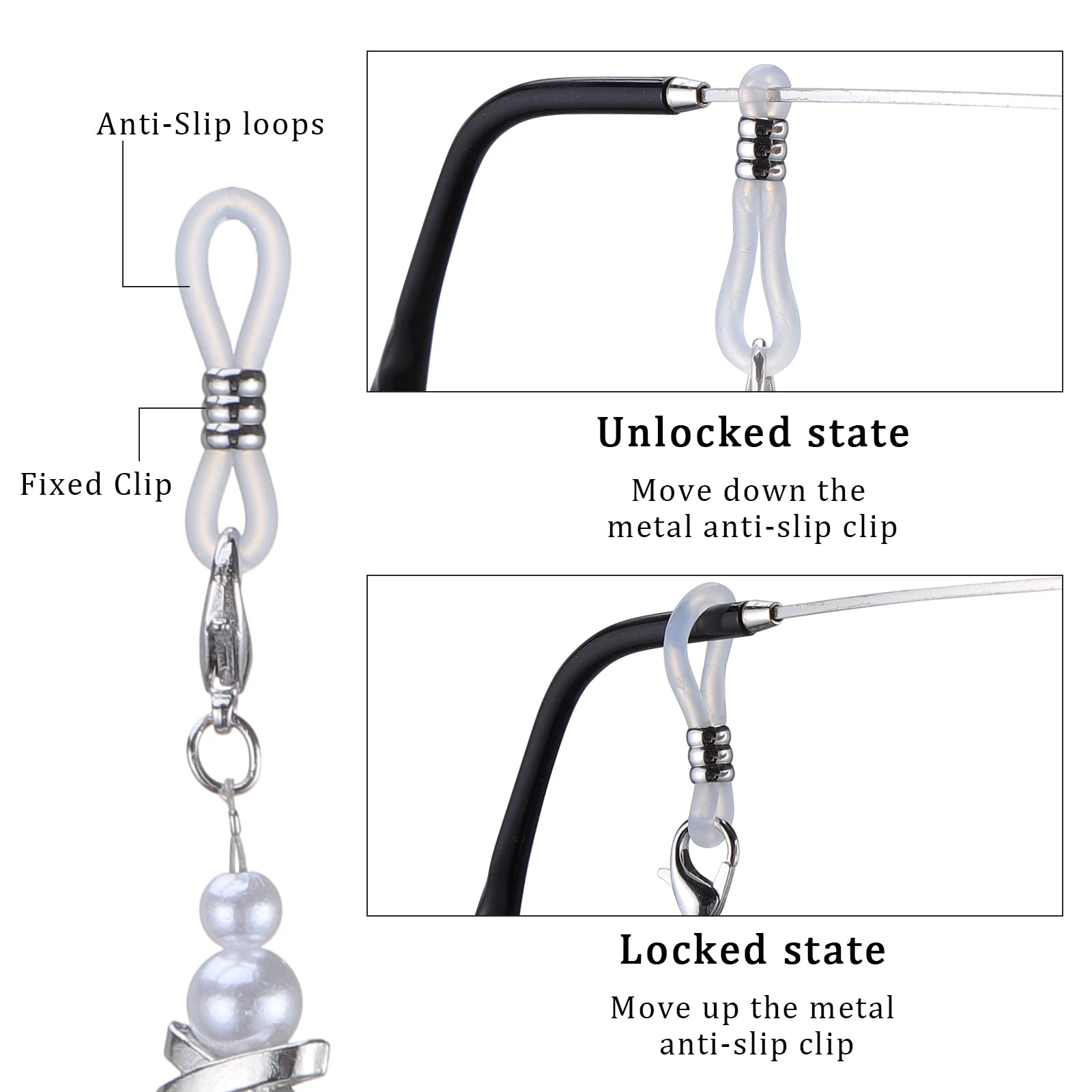 OCR White Pearl Beaded Eyeglass Chain, Acrylic Pearl Glasses Lanyard Sunglasses Chain Eyewear String Holder for Women