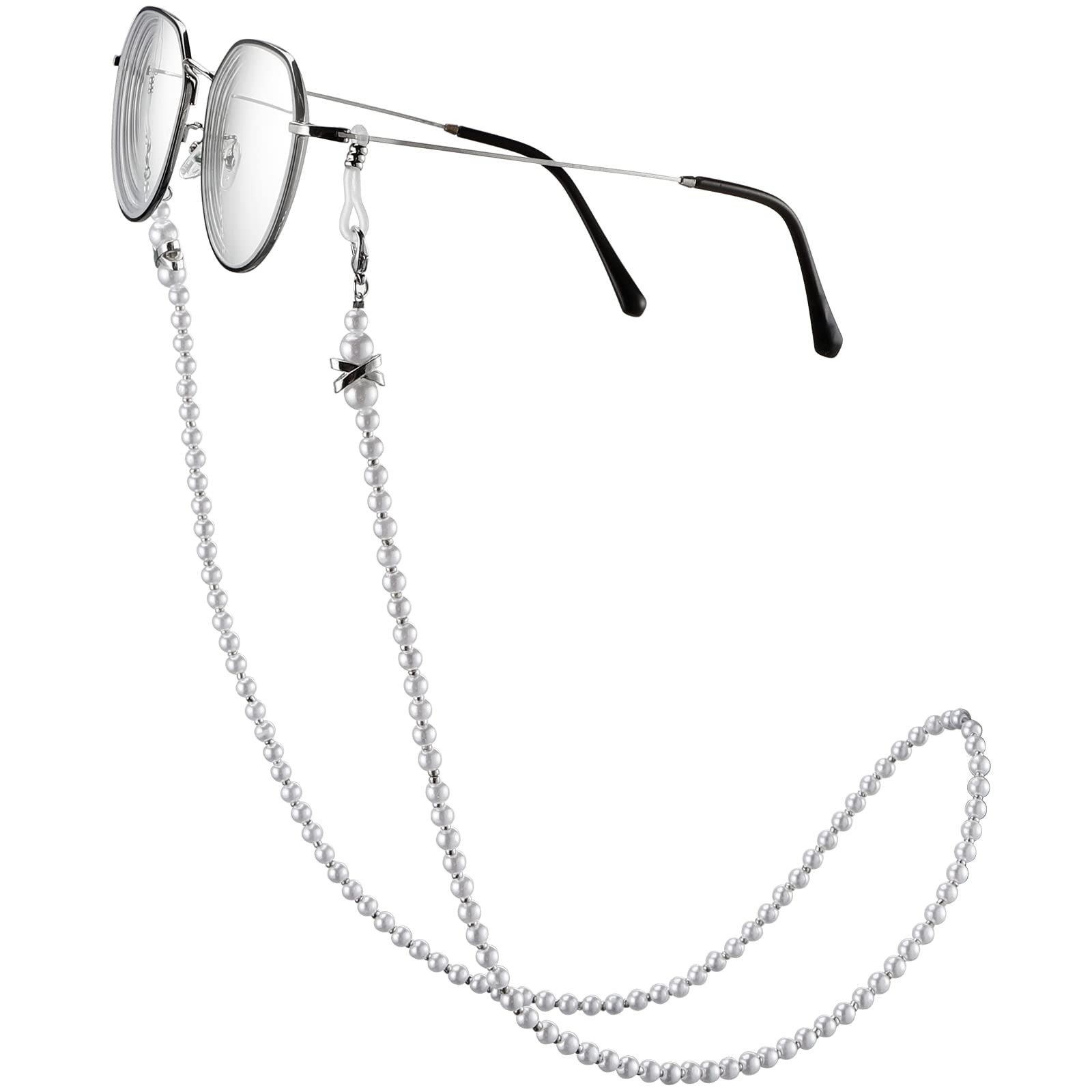 OCR White Pearl Beaded Eyeglass Chain, Acrylic Pearl Glasses Lanyard Sunglasses Chain Eyewear String Holder for Women