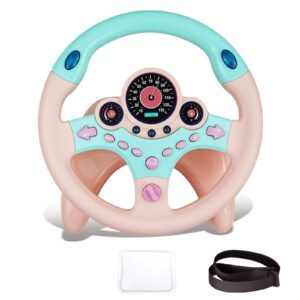 redcrab steering wheel car driving simulated toy with light and music for kids, pretend driving seat toys,baby electric early learning educational toys for boys and girls(pink)