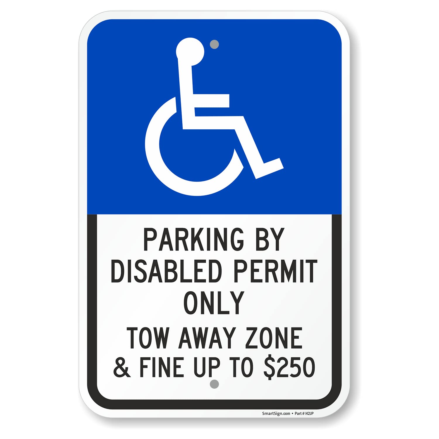 SmartSign Basics 18 x 12 inch “Parking By Disabled Permit, Tow-Away Zone” Handicap Parking Sign, 120 mil Aluminum Composite (ACM), Engineer Grade Reflective Material, Blue/Black on White