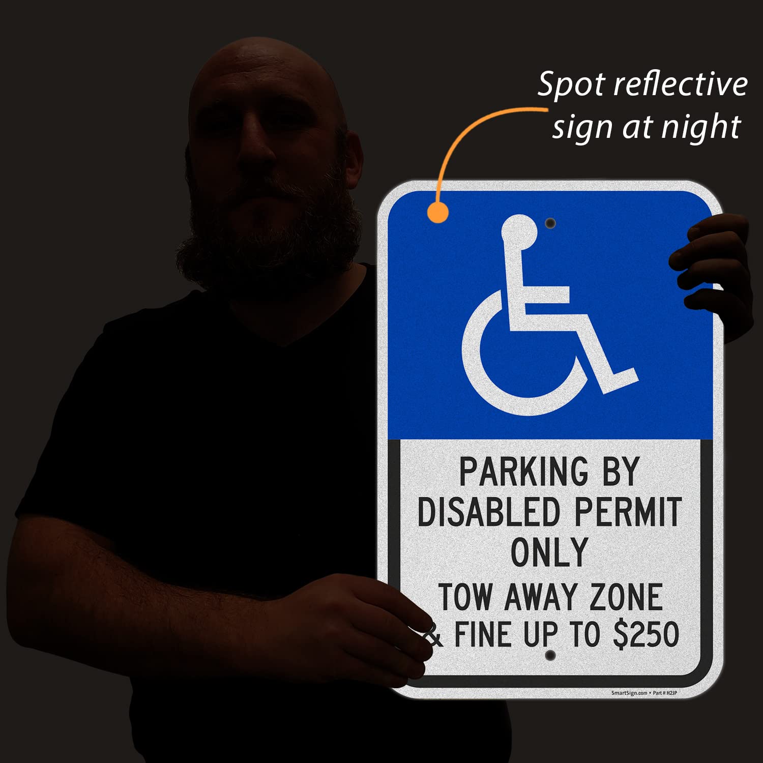 SmartSign Basics 18 x 12 inch “Parking By Disabled Permit, Tow-Away Zone” Handicap Parking Sign, 120 mil Aluminum Composite (ACM), Engineer Grade Reflective Material, Blue/Black on White