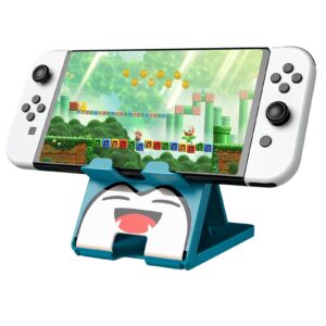 busjoy switch stand compatible with nintendo switch, switch oled, steam deck, switch lite, cute game theme for pokemon, compact portable foldable angle switch holder non-slip bracket-blue