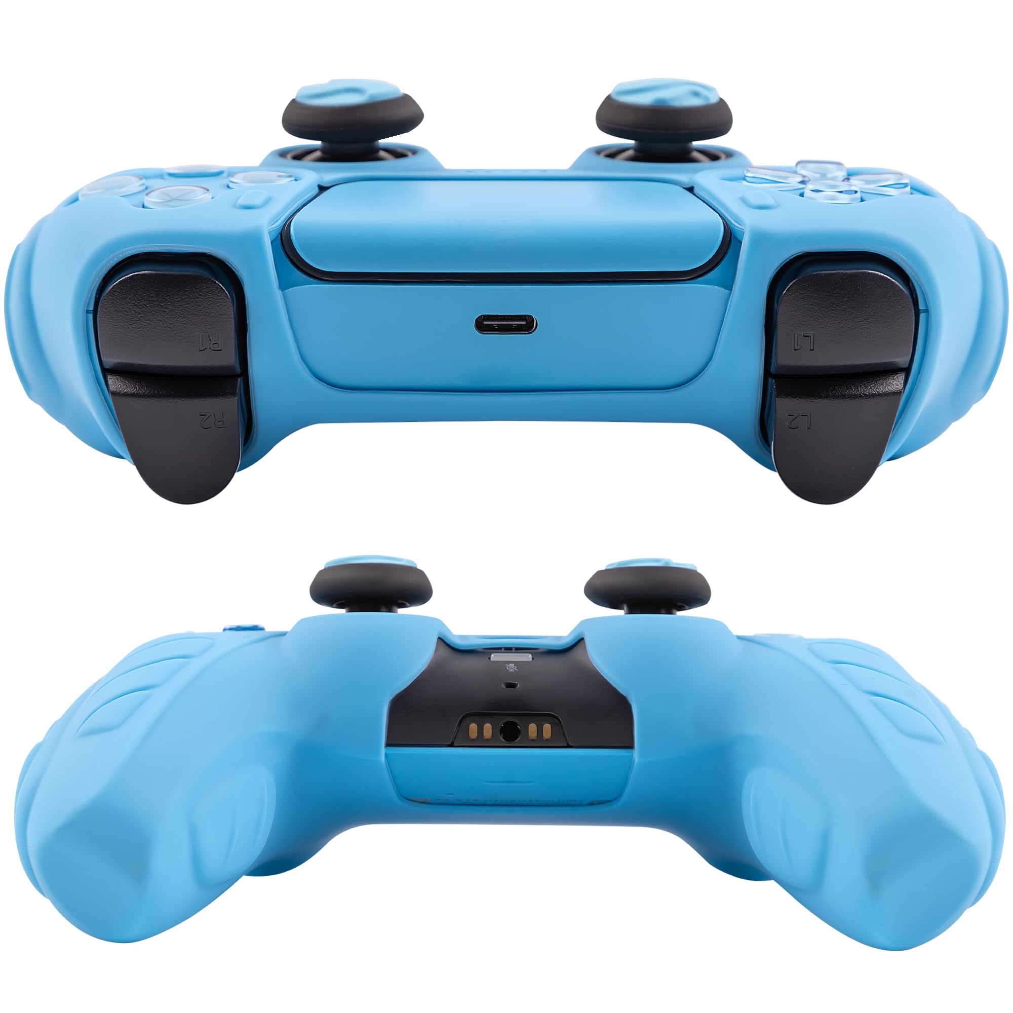 CHIN FAI Ergonomic Soft Grip Skin for PS5 Controller, Anti-Slip Silicone Controller Cover for PlayStation 5 Controller with 6 Thumb Grips Accessories Set (Starlight Blue)