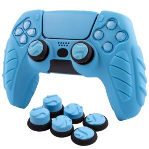 chin fai ergonomic soft grip skin for ps5 controller, anti-slip silicone controller cover for playstation 5 controller with 6 thumb grips accessories set (starlight blue)