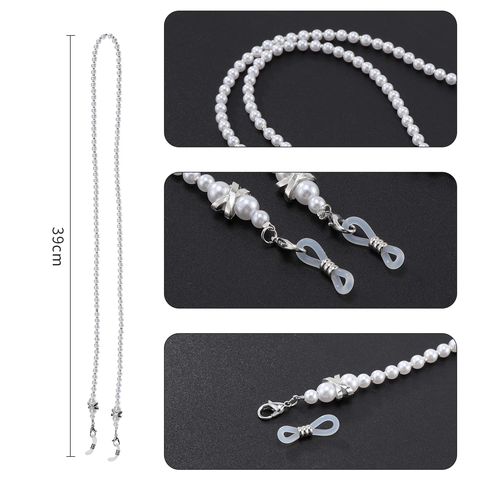 OCR White Pearl Beaded Eyeglass Chain, Acrylic Pearl Glasses Lanyard Sunglasses Chain Eyewear String Holder for Women