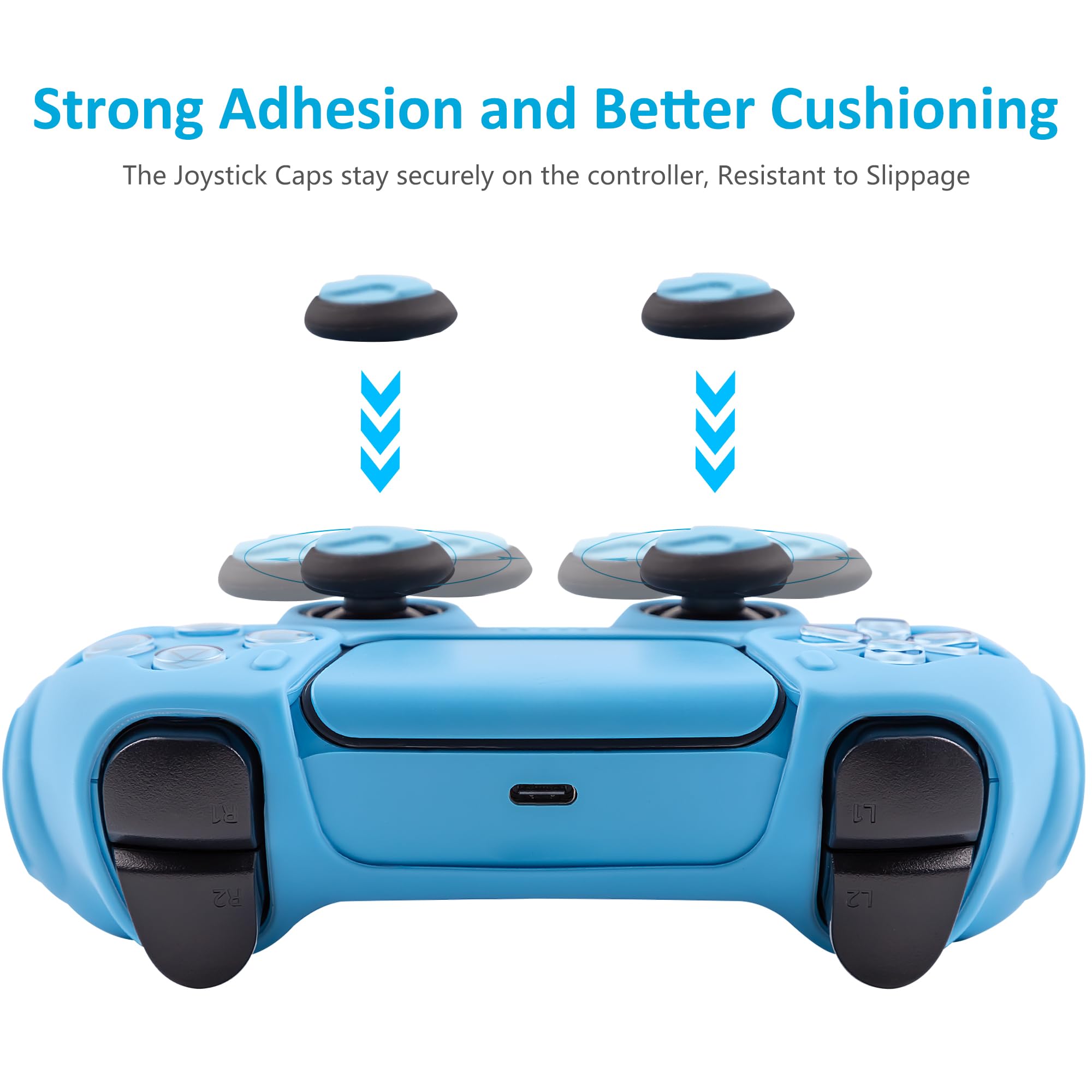 CHIN FAI Ergonomic Soft Grip Skin for PS5 Controller, Anti-Slip Silicone Controller Cover for PlayStation 5 Controller with 6 Thumb Grips Accessories Set (Starlight Blue)