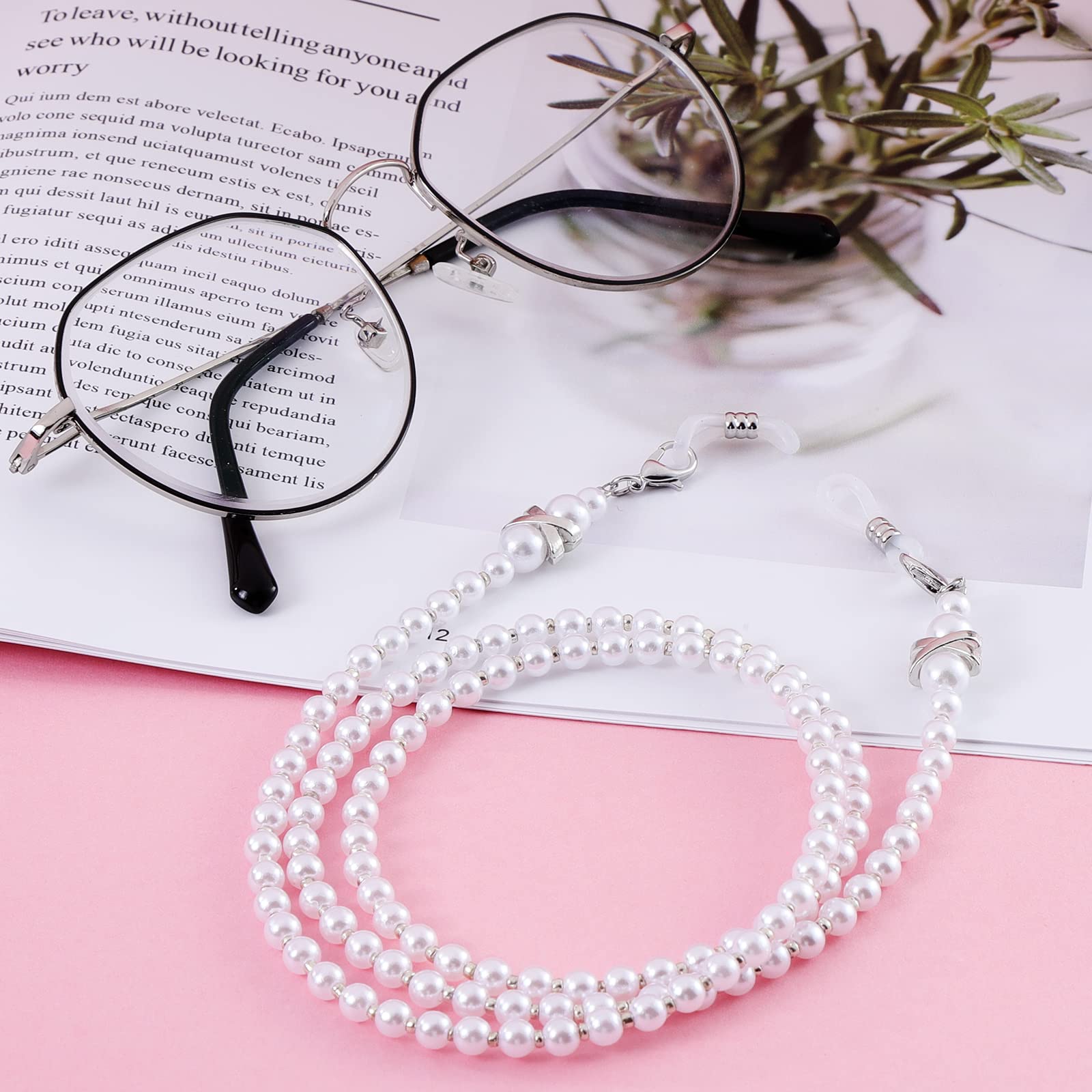 OCR White Pearl Beaded Eyeglass Chain, Acrylic Pearl Glasses Lanyard Sunglasses Chain Eyewear String Holder for Women