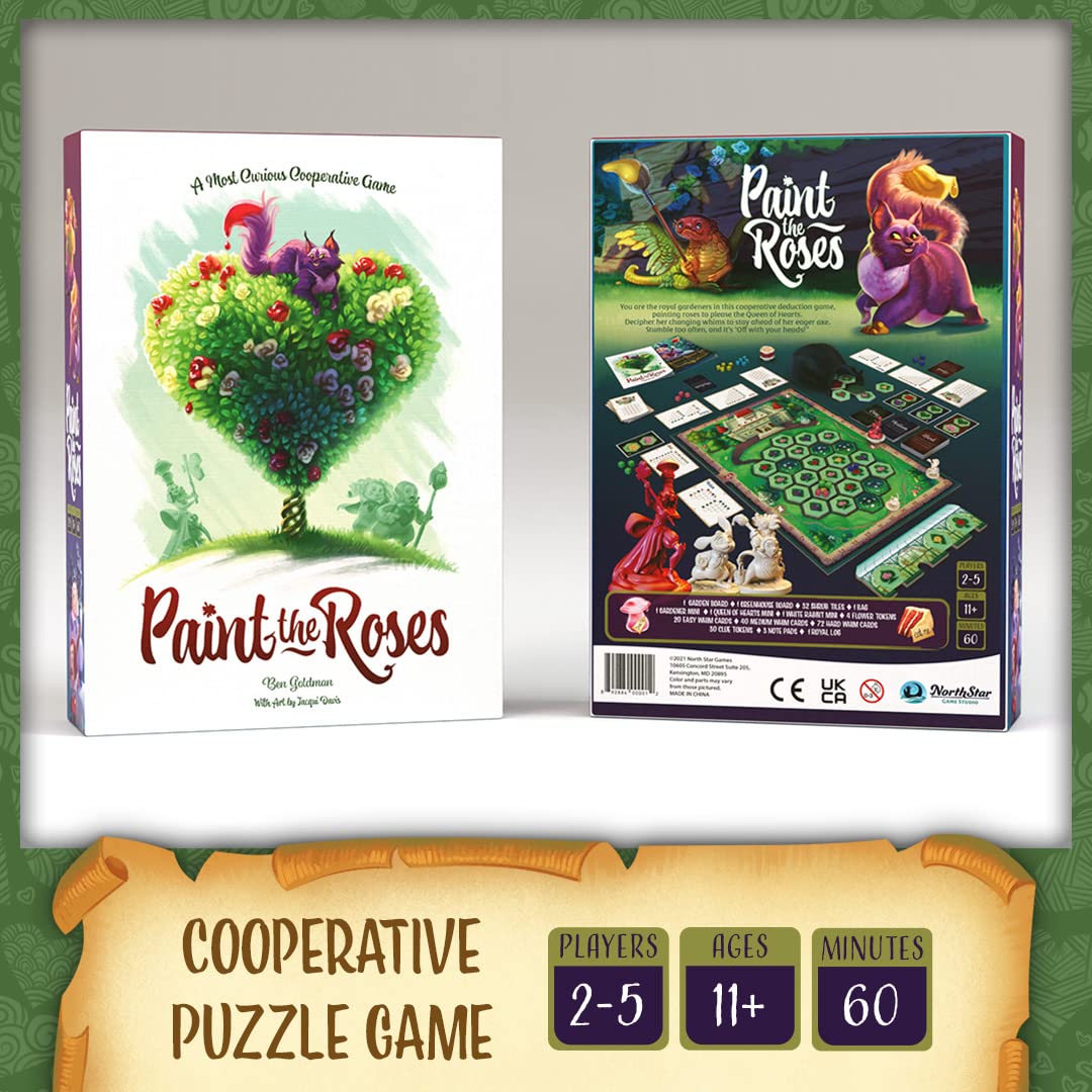 North Star Games - Paint The Roses Board Game - Alice in Wonderland Strategy Puzzle Board Game - 2 to 5 Players - Average Playtime 60 Minutes