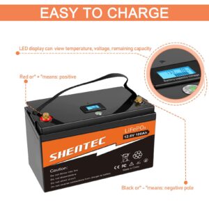 Shentec LiFePO4 Battery, 12V 100AH Lithium Battery,Deep Cycles|Rechargeable|Built-in BMS,Perfect for RV, Marine, Solar, Overland, Off-Grid Application