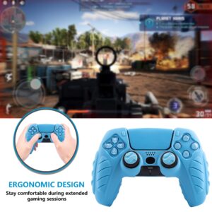 CHIN FAI Ergonomic Soft Grip Skin for PS5 Controller, Anti-Slip Silicone Controller Cover for PlayStation 5 Controller with 6 Thumb Grips Accessories Set (Starlight Blue)