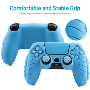 CHIN FAI Ergonomic Soft Grip Skin for PS5 Controller, Anti-Slip Silicone Controller Cover for PlayStation 5 Controller with 6 Thumb Grips Accessories Set (Starlight Blue)