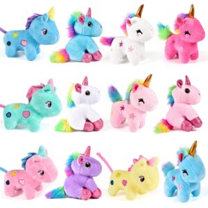 12pcs mini plush unicorn stuffed animals unicorn party favor bulk toys assortment 4.8" inch keychain for goodie bag stocking stuffers fillers kid girl birthday party favor gift carnival prize