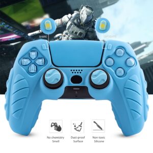 CHIN FAI Ergonomic Soft Grip Skin for PS5 Controller, Anti-Slip Silicone Controller Cover for PlayStation 5 Controller with 6 Thumb Grips Accessories Set (Starlight Blue)