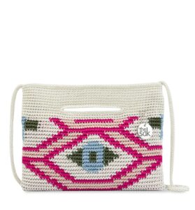 the sak linden convertible crossbody bag in crochet, adjustable multi use strap, natural senang