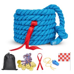 tug of war rope for kids and adults,outdoor games field day family reunion birthday party games, summer outside yard backyard lawn games, camping picnic carnival games,team building (blue, 20ft)