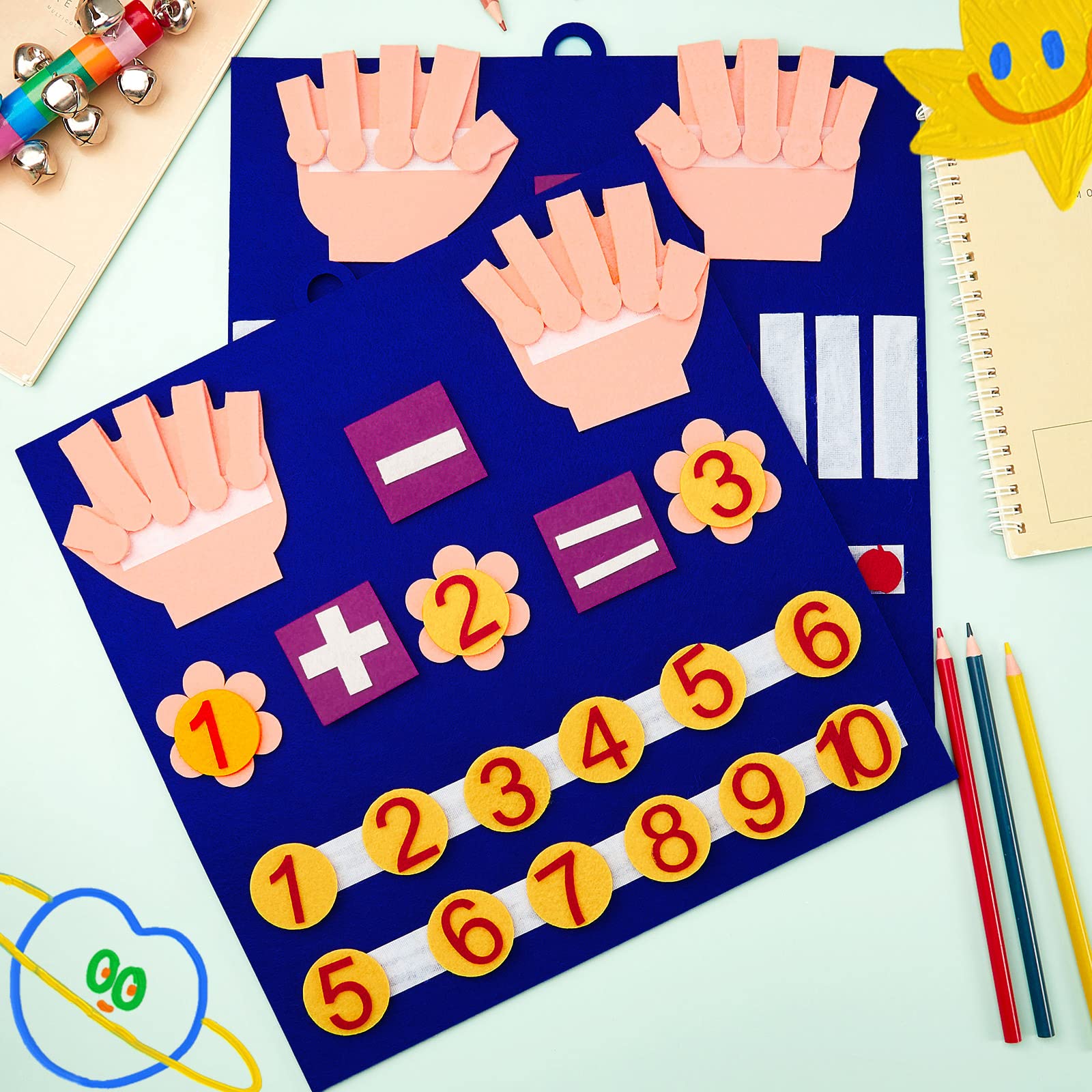 2 Handmade Felt Finger Toy Set Felt Math Toys Number Learning Counting Finger Boards Kindergarten Math Games Early Learning Toys Addition Subtraction Kindergarten Math Toy