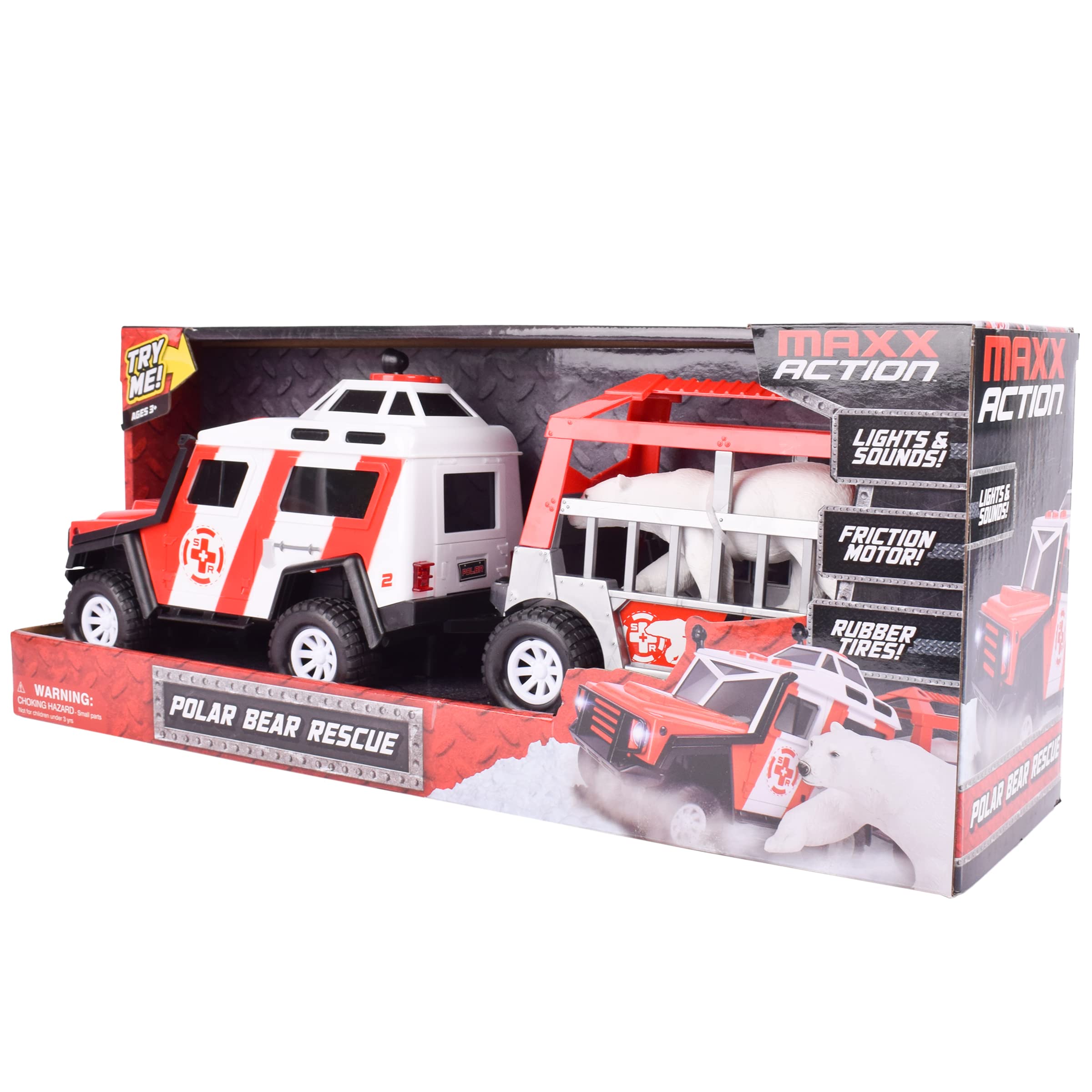 Sunny Days Entertainment Maxx Action Lights & Sounds Snow Vehicle with Trailer - Polar Bear Transport (320674)