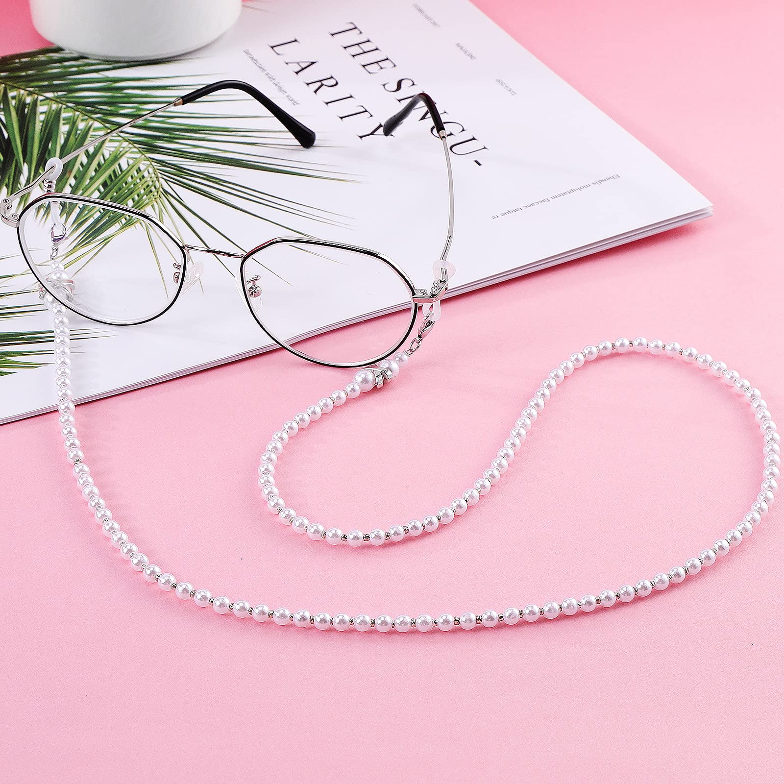 OCR White Pearl Beaded Eyeglass Chain, Acrylic Pearl Glasses Lanyard Sunglasses Chain Eyewear String Holder for Women